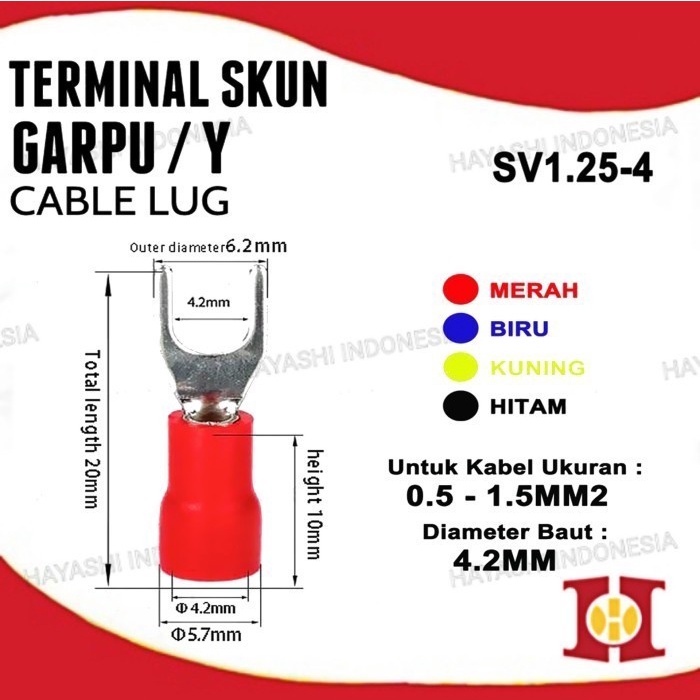 Jual Kabel Sekun Y Fork Isolasi SV1.25-3 1.25-4 Cable Lug Terminal Sekun | Shopee Indonesia