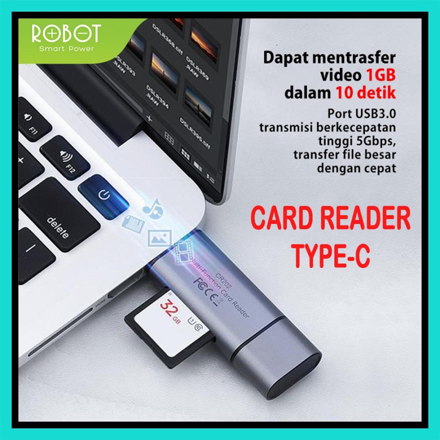 Jual NS - Card Reader Type C USB 3.0 2in1 Robot - OTG Type C CR202 | Shopee Indonesia