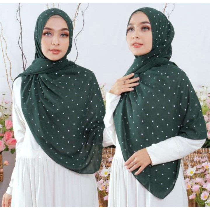 Jual pashmina tali ceruty motif polkadot / hijab instan pashmina tali ...