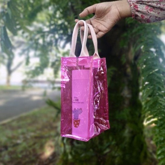 Jual tas botol Tumbler mika warna fanta size 10*10*23 cm bahan tebal ...