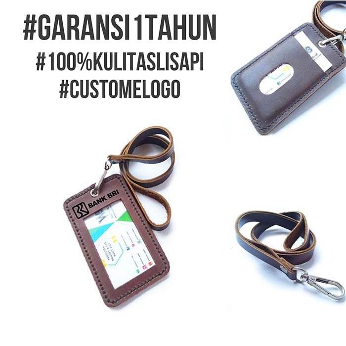 Jual name tag id kulit asli logo BANK BRI warna coklat - tali id card ...