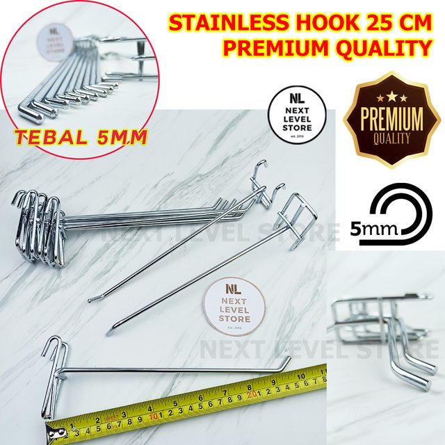Jual Stainless Hook 25 CM Tebal 5mm Gantungan Cantolan Ram Display Besi ...