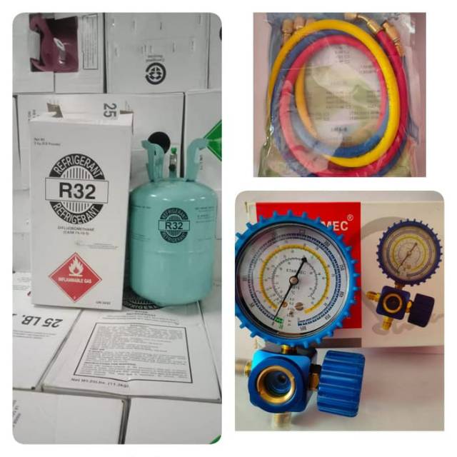 Jual Paket Lengkap isi freon ac sendiri R32 isi 3kg tabung kecil ...