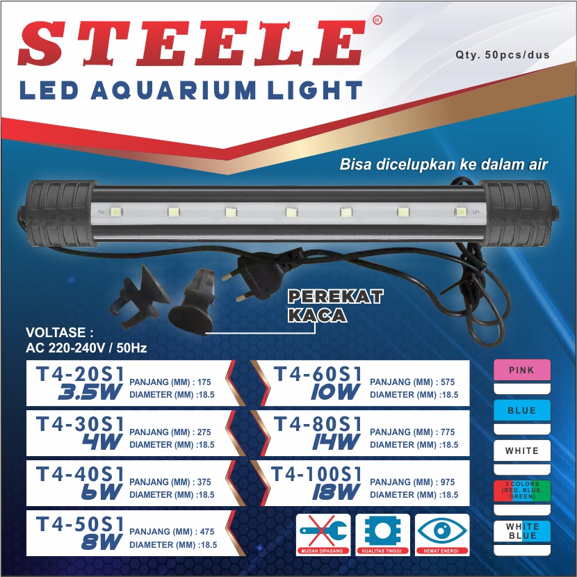 Jual Lampu Led Celup Aquarium 6WATT 40CM T4-40S1 STEELE | Shopee Indonesia