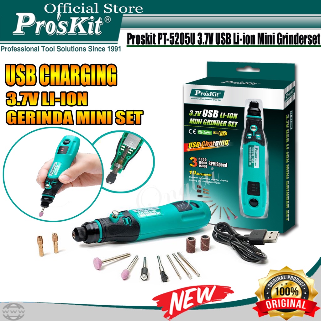 Jual Pro'sKit - Gerinda Mini Pt-5205U Gerinda Mini Usb Set 3.7V Usb Baterai Li-Ion Battery Mini ...