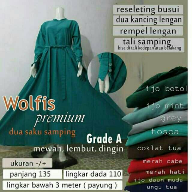 Jual Terbaru!! Gamis Wolfis Grade A / Wolfis Premium Dua Saku Kantung ...