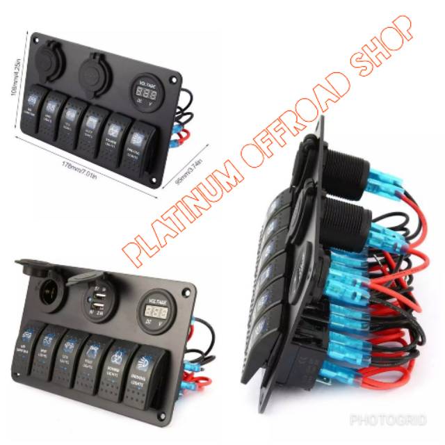 Jual Saklar panel lampu kombinasi usb voltage dan lighter offroad jeep ...