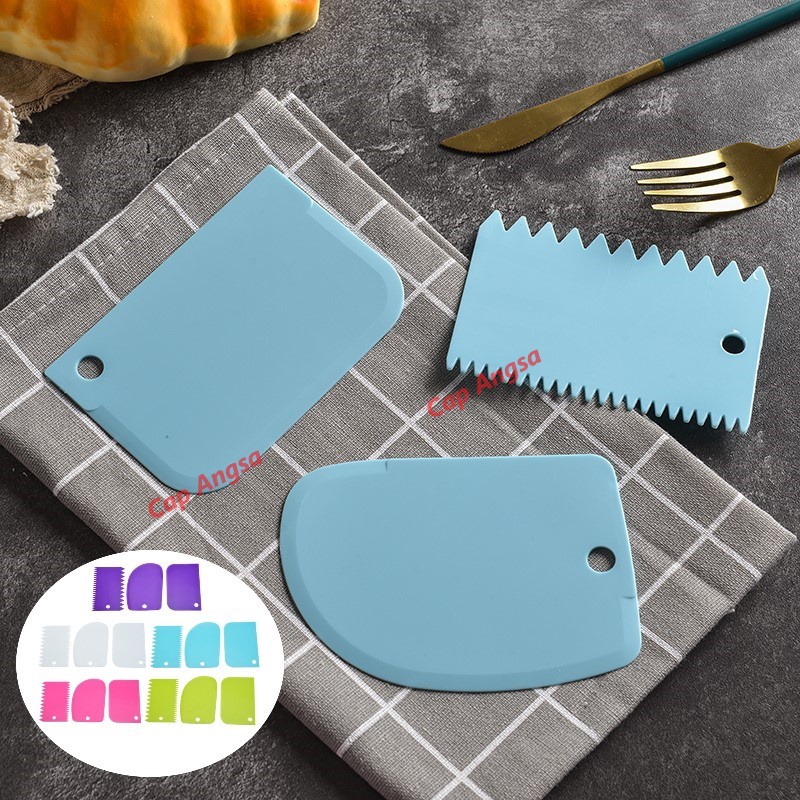 Jual PEMOTONG ADONAN 3 PCS SCRAPPER SCRAPER SPATULA MOUSSE FONDANT ...