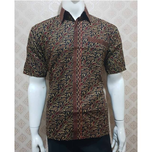 Jual Hem Batik Motif Kacang Mete Merah/ATASAN PRIA BIG SIZE JUMBO LD110-KEMEJA KERJA SERAGAM ...