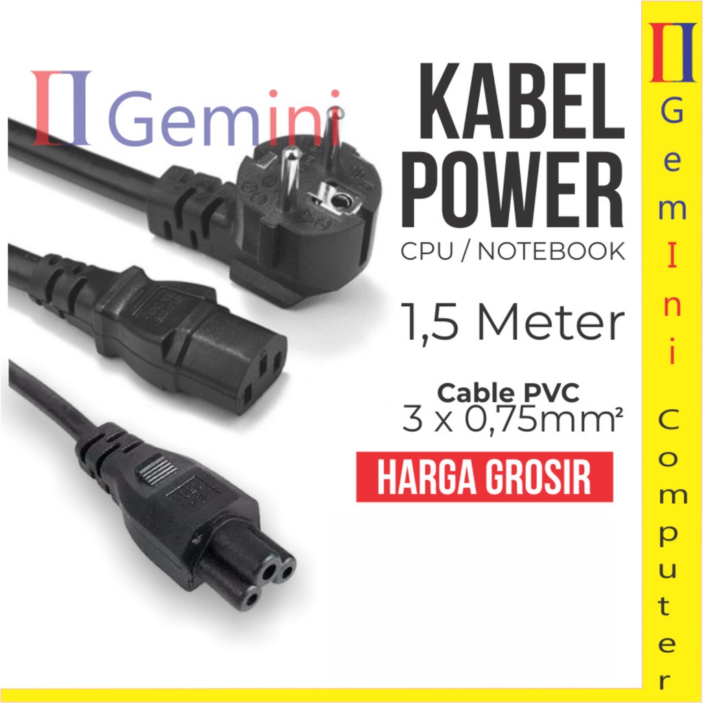 Jual KABEL POWER CPU / NOTEBOOK STANDAR Cable Standard 1,5 meter Laptop ...