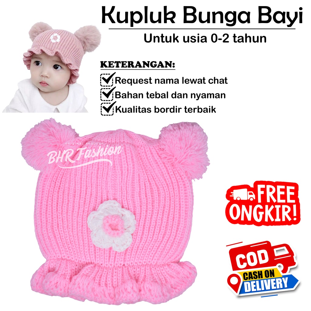 Jual Kupluk Bunga Bayi 0-1 Tahun Free Bordir Nama | Shopee Indonesia