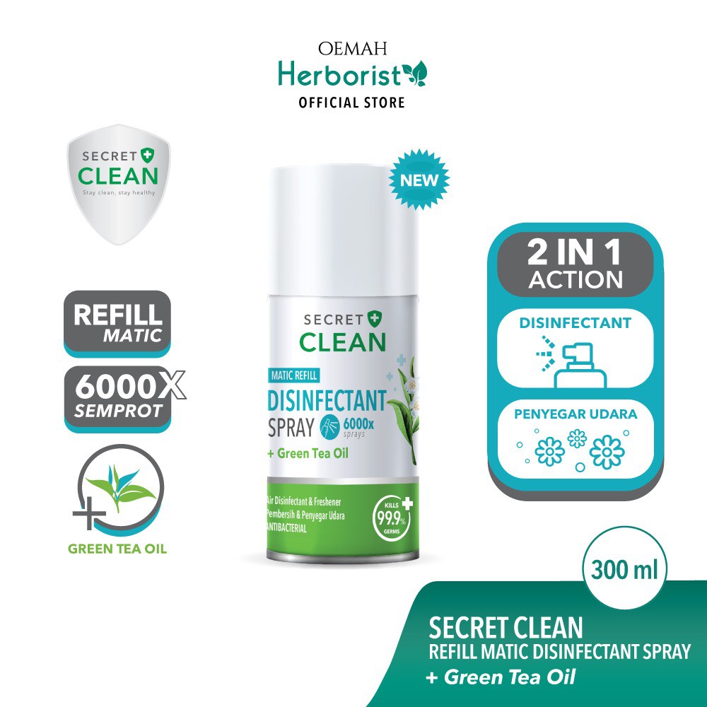 Jual Secret Clean Refill Matic Disinfectant Spray 300ml - Green Tea Oil ...