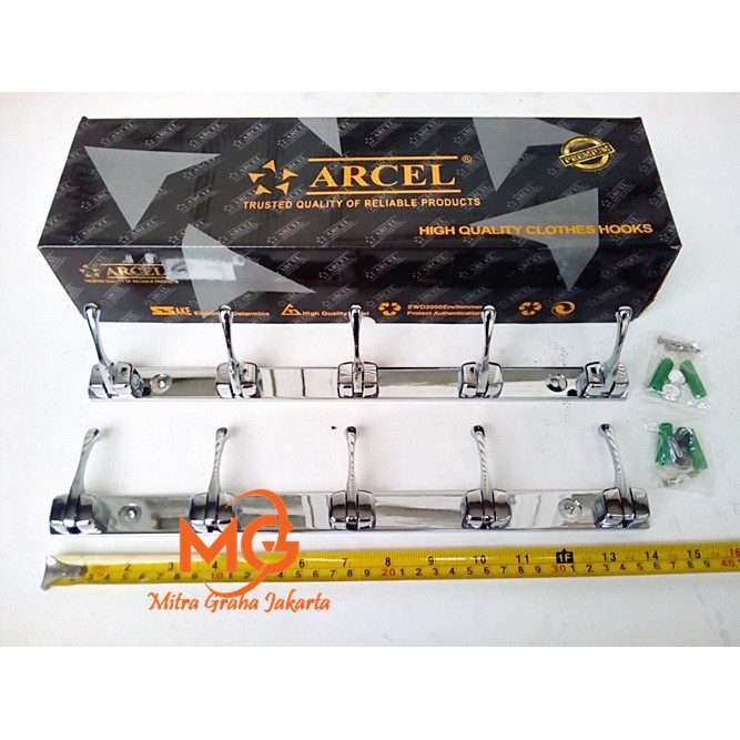 Jual Gantungan Baju Hanger 5 Kait Kamar Dinding Tembok Stainless Arcel ...