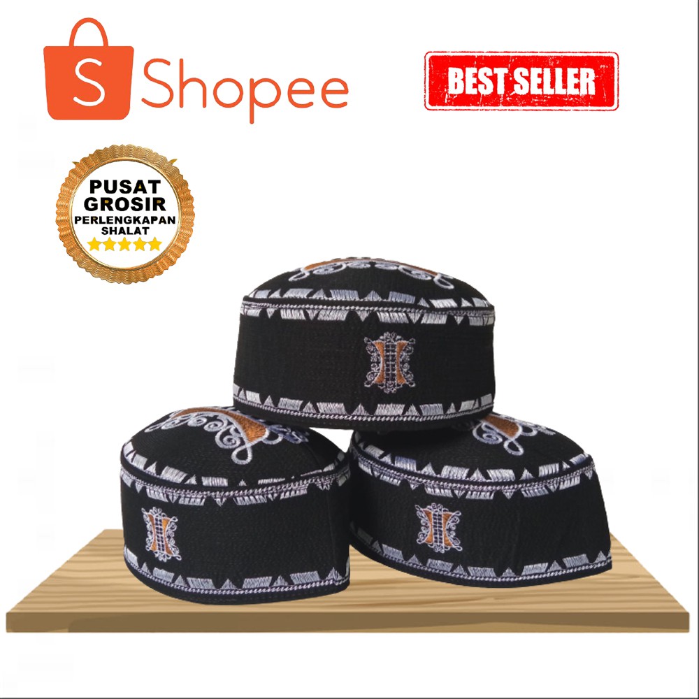 Jual GROSIR PECI SONGKOK KOPIAH MURAH PAKISTAN TRUMPAH MOTIF HITAM ...