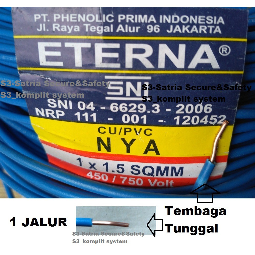 Jual BIRU Kabel Listrik Tunggal 1 jalur Kabel NYA 1,5 mm ( NYA 1 x 1 ...