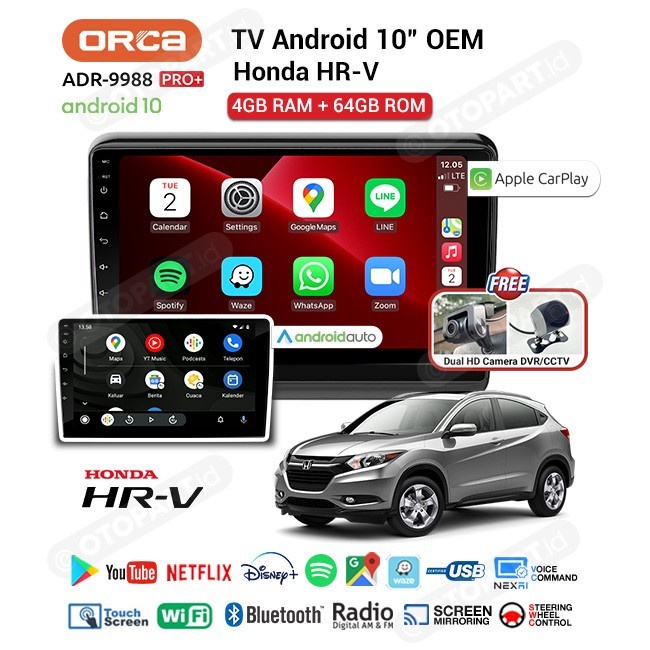 Jual Head Unit TV Android 10" inch PRO DVR Honda HR-V/HRV ORCA (4+64G ...