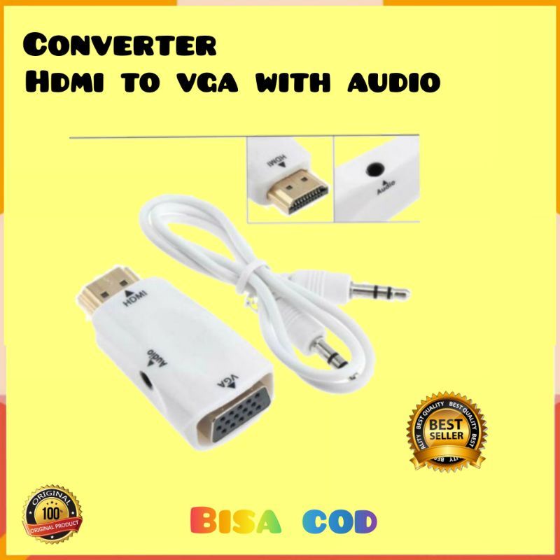 Jual [COD] Converter HDMI To VGA With Port Audio Full HD 1080p Plug and ...