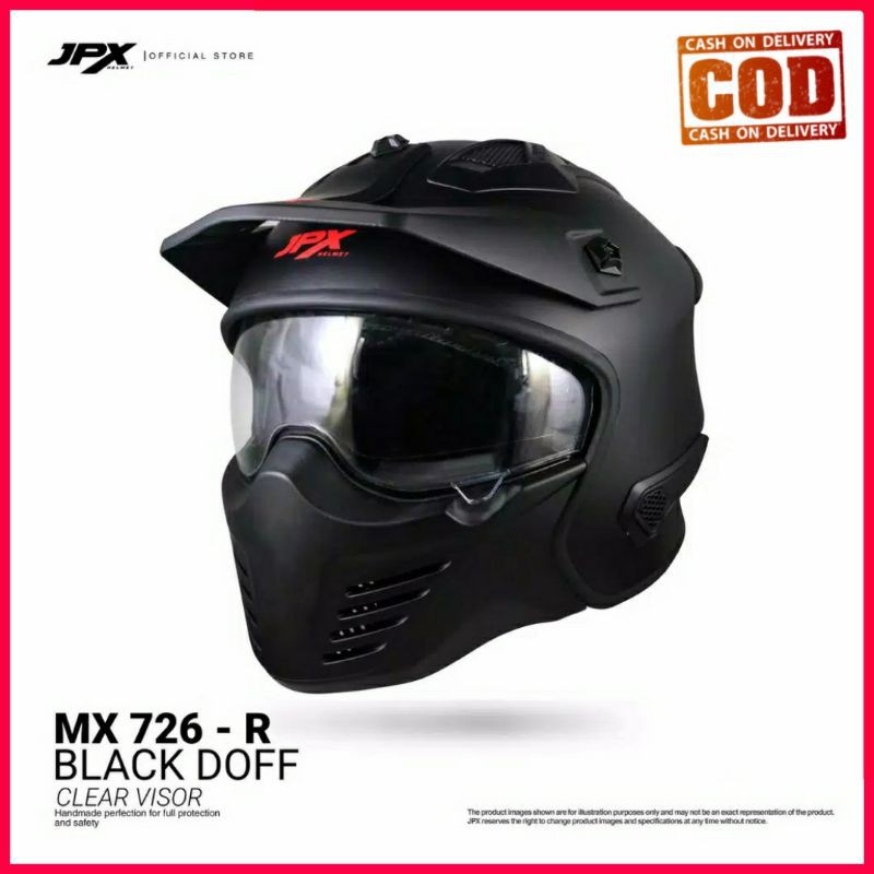 Jual Helm JPX Full Face MX-726R Black Doff Red ( Retro / Modular / Klasik ) | Shopee Indonesia