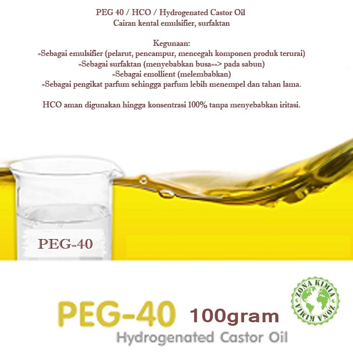 Jual PEG 40 100gram HCO Hydrogenerated Castor Oil Emulsifier Cosmetics ...