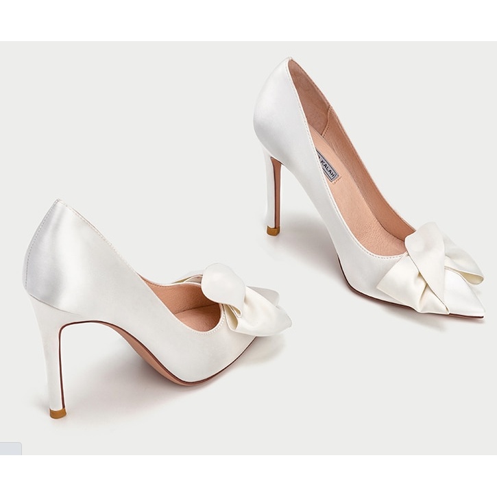 Jual Sepatu Pengantin Hak Tinggi Tipis Pita Putih Ujung Lancip Sepatu ...
