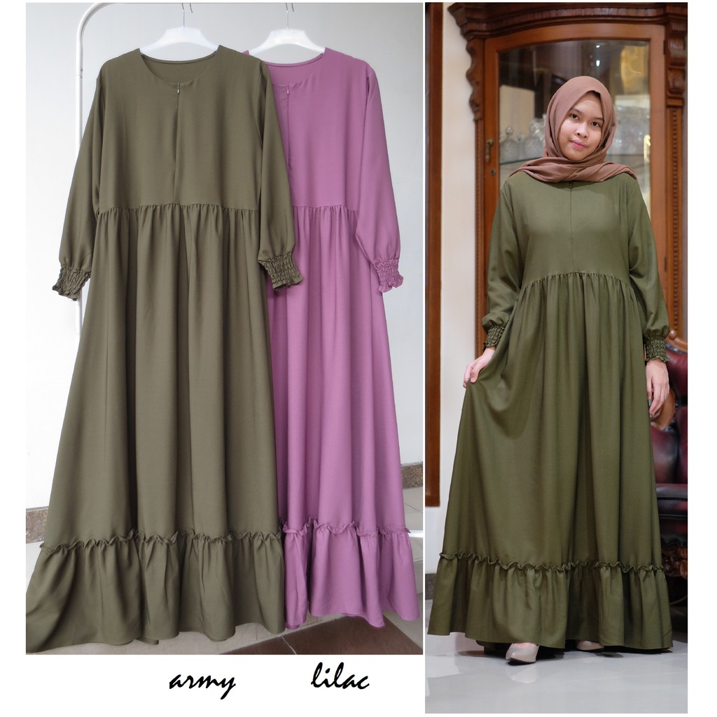 Jual KT2-493 gamis ruffle bawah keliling (zipper depan) - allsize fit ...