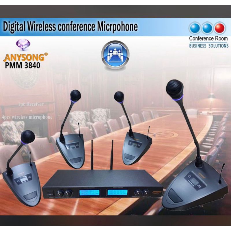 Jual Microphone Wireless Podium Anysong PMM 3840 Original 4 Mic Meja ...