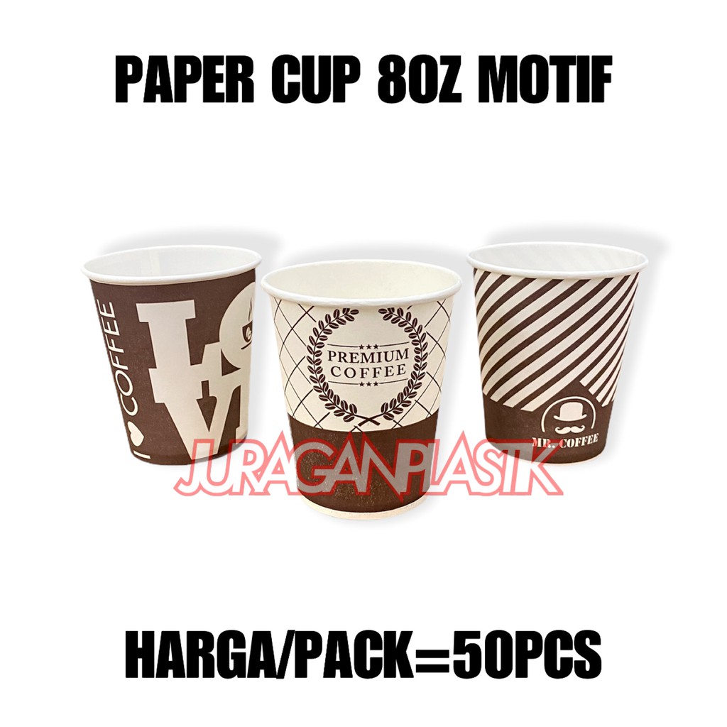 Jual PAPER CUP 8OZ MOTIF - GELAS KERTAS KOPI COFFEE TAHAN PANAS 240ML - 50PCS | Shopee Indonesia