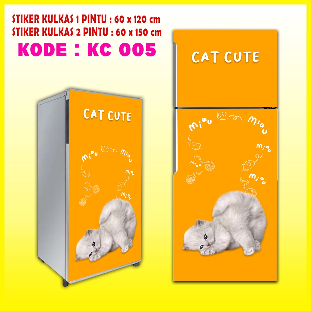 Jual STIKER KULKAS 1 PINTU DAN 2 PINTU MOTIF KUCING LUCU WALL STIKER 3D ...