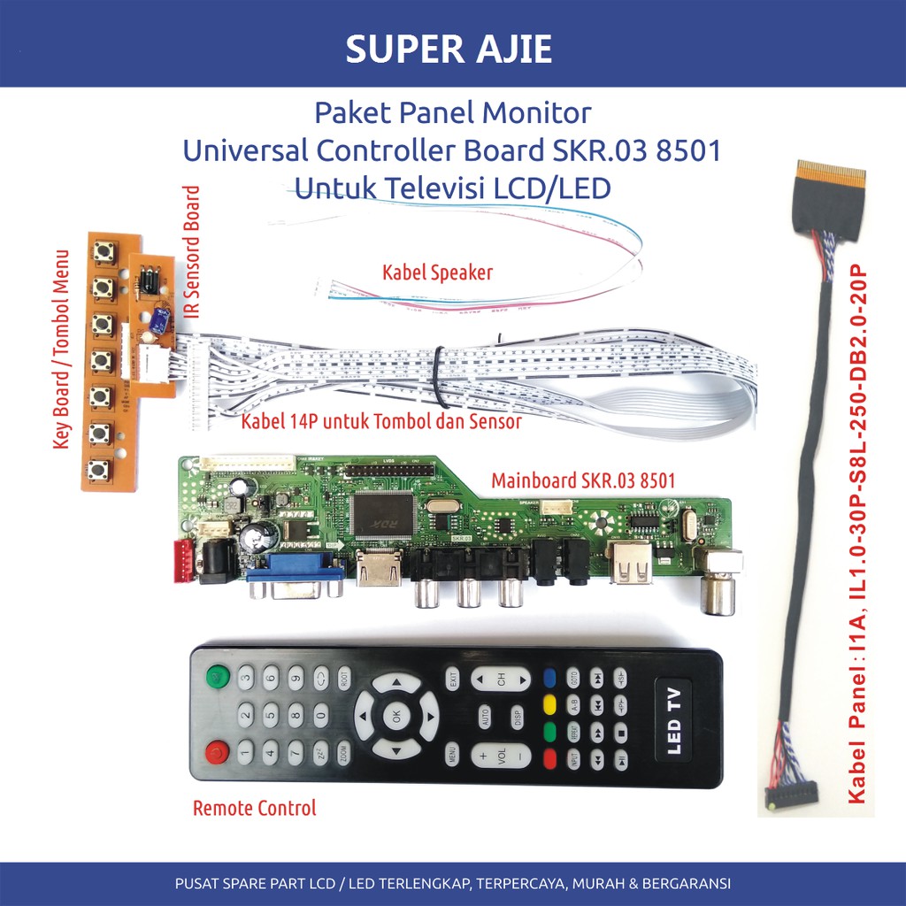 Jual PAKET PANEL MONITOR Universal LCD LED TV Board SKR.03 8501 DIY TV ...