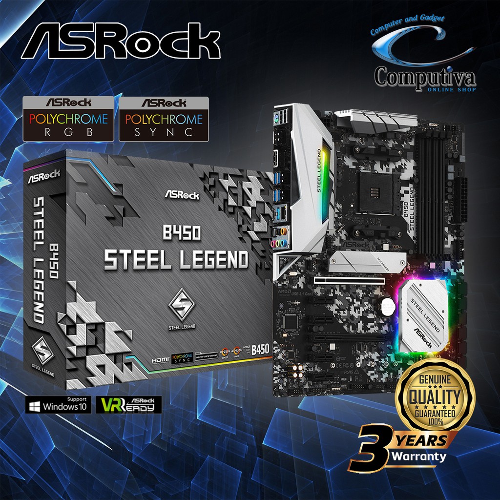 Jual ASROCK B450 STEEL LEGEND (AM4, B450, DDR4) | Shopee Indonesia