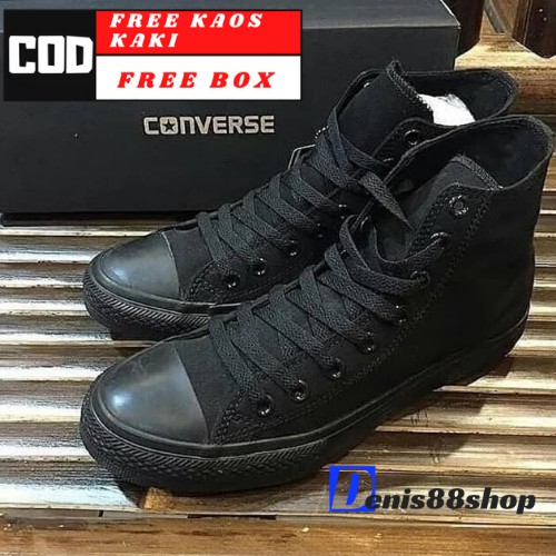 Jual Sepatu Converse High Tinggi Full Black Hitam Sekolah Kerja Kuliah ...
