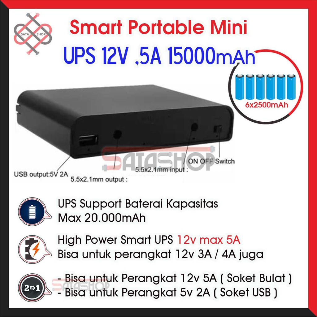 Jual Smart Portable 2 in 1Mini UPS 12V 5A bisa untuk CCTV DVR NVR HDD ...