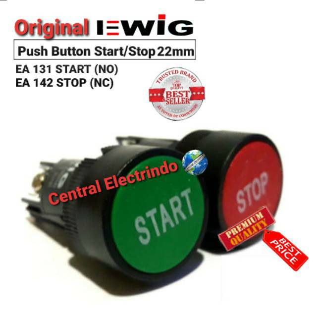 Jual Push Button Tombol EWIG XB7 Start(NO)/Stop(NC) 22mm. | Shopee ...