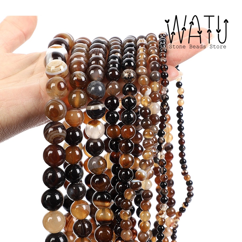Jual Manik Batu Alam Hitam Cokelat Strulipe Agate | Shopee Indonesia