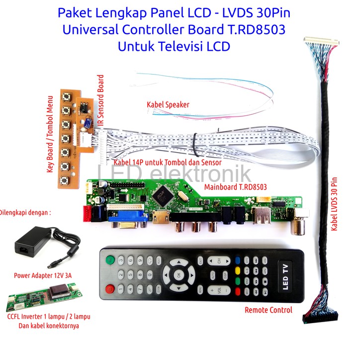 Jual PAKET LENGKAP PANEL MONITOR UNIVERSAL LCD LED TV BOARD | Shopee ...
