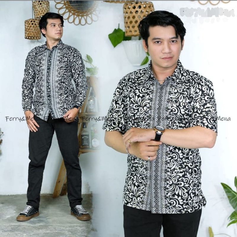 Jual (COD) Batik kemeja motif cacing silver kemeja lengan panjang Baju ...