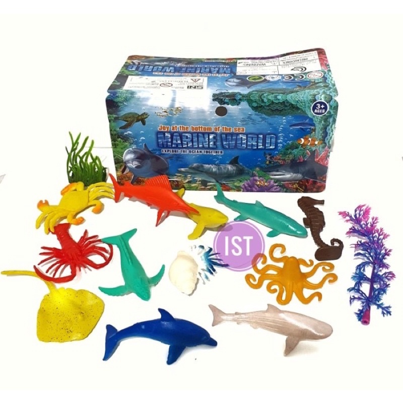 Jual mainan figure animal laut binatang laut marine world set ocean ...