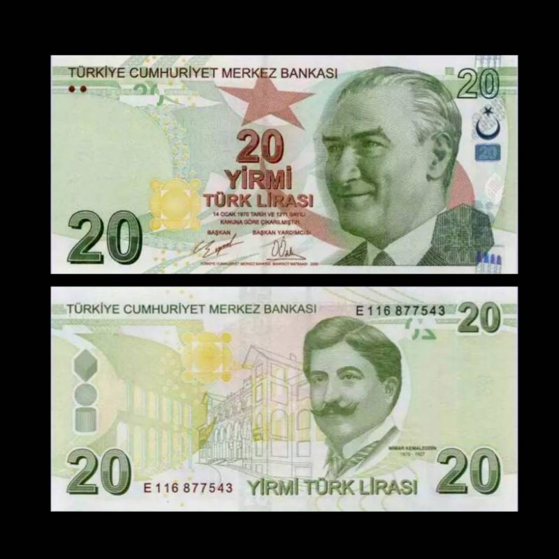Jual UANG TURKI TURKEY 20 LIRA 2009 (2020) UNC NEW MUSTAFA KEMAL ...