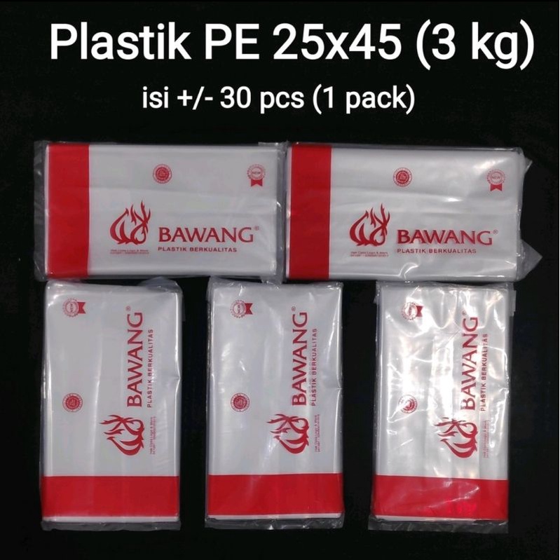 Jual Plastik PE Bawang (isi 5 Bks) Ukuran : 10x20 (¼Kg), 12x25 (½Kg), 15x30 (1Kg), 17x35 (1½Kg ...