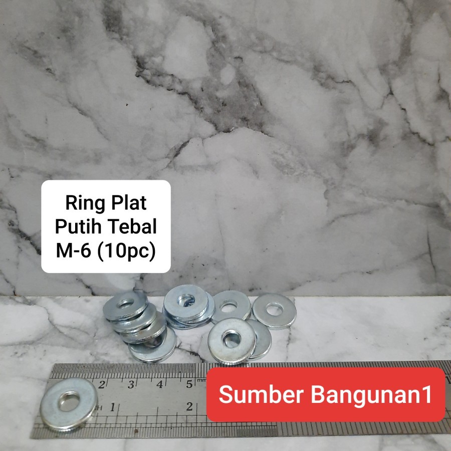 Jual Ring Plat M-6 putih tebal (10pcs) ring baut 6mm | Shopee Indonesia