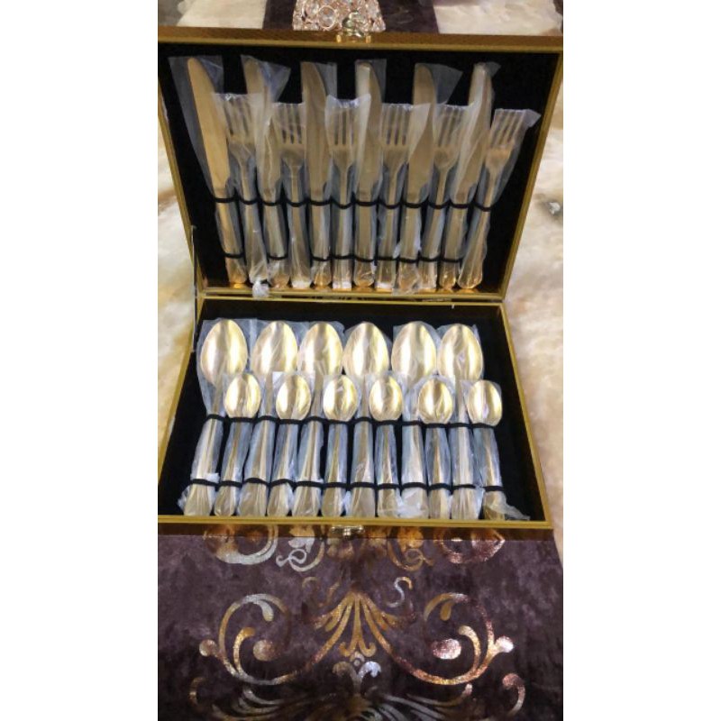 Jual dedicated cutlery set full gold 24 pcs by grab | Shopee Indonesia