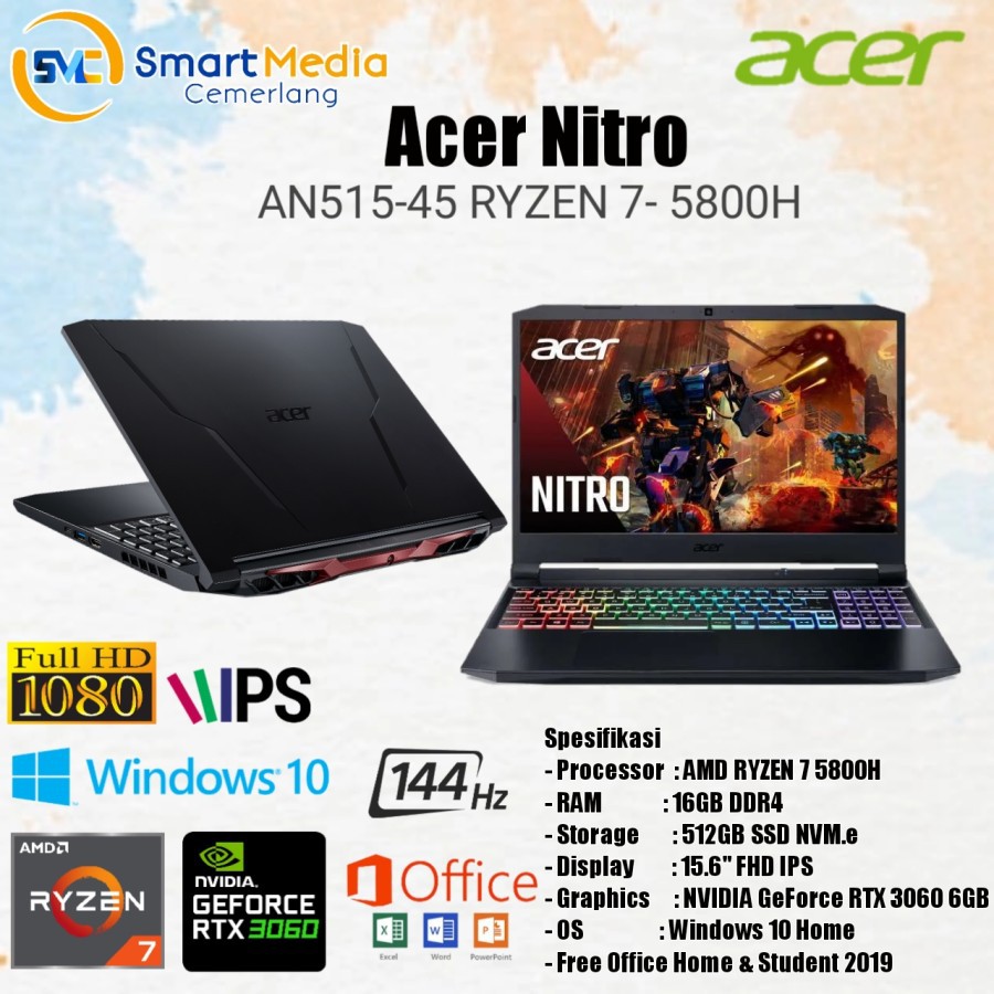 Jual ACER PREDATOR NITRO 5 AN515-45 - R7-5800H - 16GB - 512SSD ...