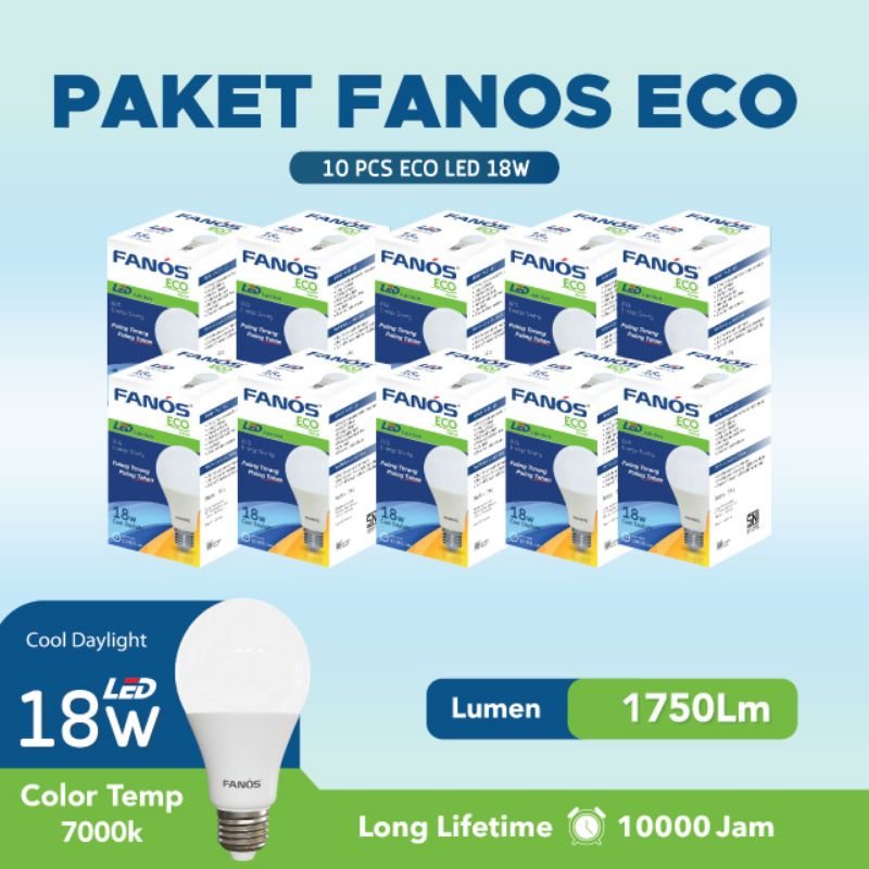 Jual Paket 10 pcs Lampu Led Fanos Eco 18 watt Cahaya Putih Garansi 1 ...