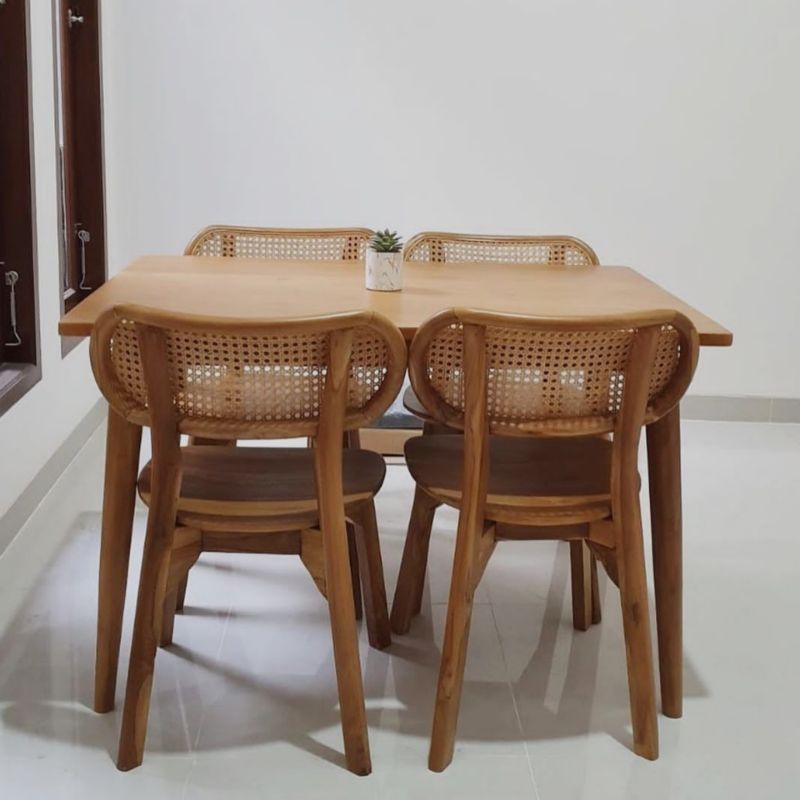 Jual DINING SET ||Set Meja Makan restoran cafe kursi rotan kayu jati daun meja 3cm!! | Shopee ...