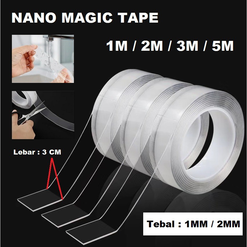 Jual Nano Tape Reuseable Doubletape Bening Transparan 1M 2M 3M 5M Tebal 2MM / 1MM Lebar 3CM ...