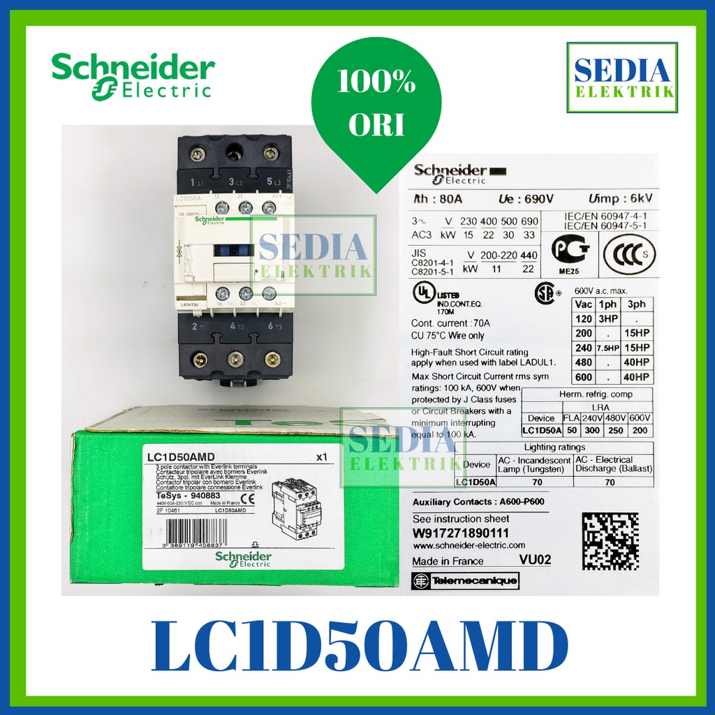 Jual Contactor Schneider LC1D50AMD LC1 D50 AMD 220VDC | Shopee Indonesia