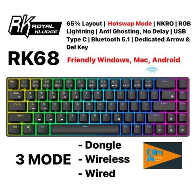 Jual Royal Kludge Rk68 Rk837 Hotswap Mechanical Keyboard Wired Wireless | Shopee Indonesia