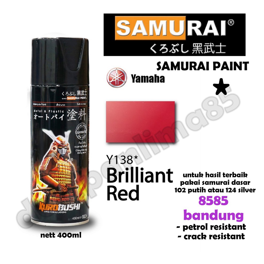 Jual Samurai Paint Y138* Brilliant Red/Candy Red Cat Semprot/Pylox/Pilox/Pilok/Helm/Motor ...