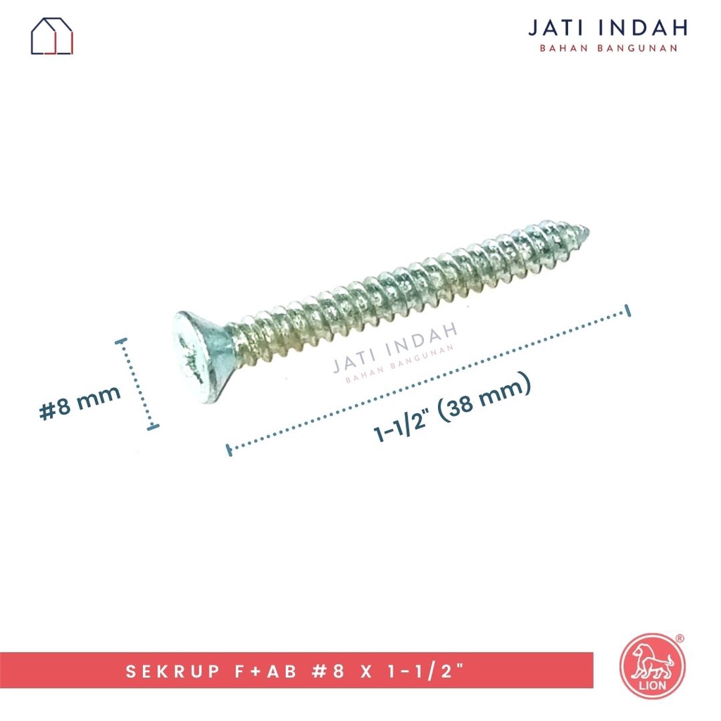 Jual Isi 10 : SEKRUP FLAT #8 X 1 1/2 inch F+AB / FAB PUTIH / SKRUP ...