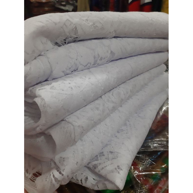 Jual Kain Kebaya Brokat Putih Bersih edisi Pengantin | Shopee Indonesia